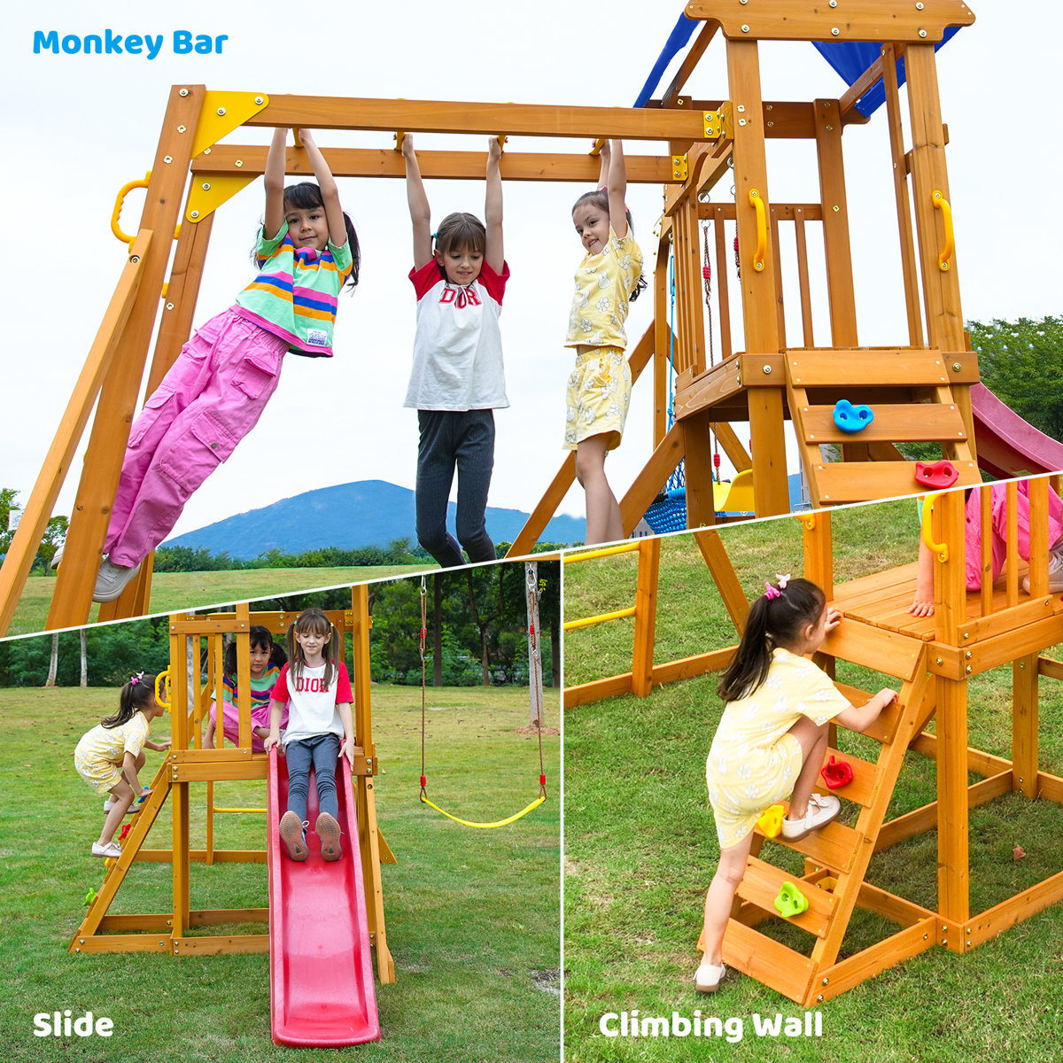 SuniBoxi Backyard Swing Set: Slide, Wall, Sandbox, Monkey Bar, Etc. Outdoor Play for 3-6-Year ...